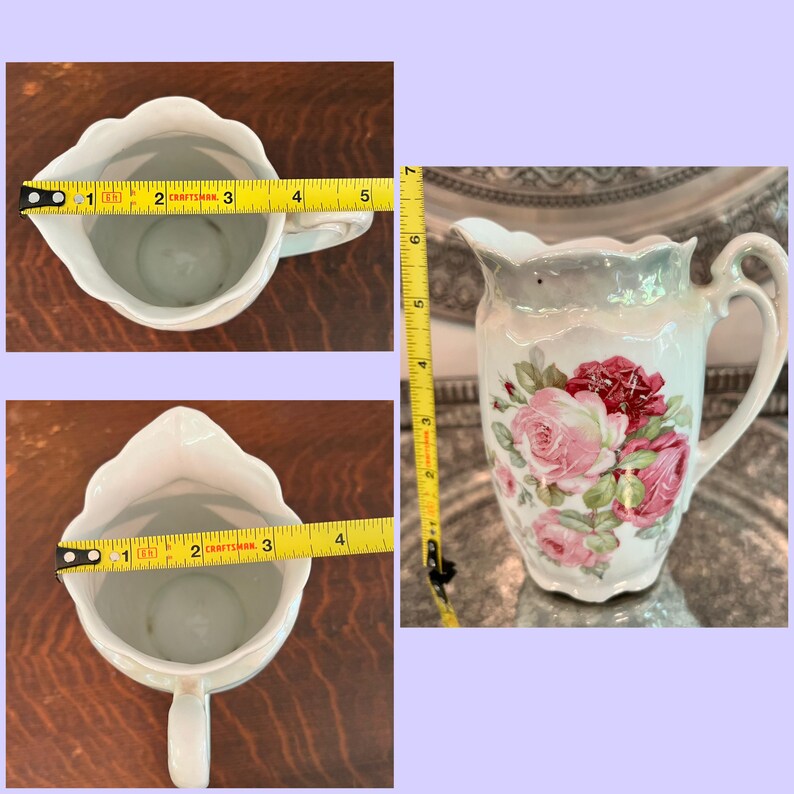 Vintage Lusterware Medium Sized Pitcher, Rose Motif, Fancy Handle ...