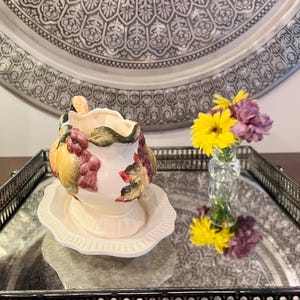 BICO China Harvest Gravy Boat & Matching Tray, Fruit, Flower Embossing ...