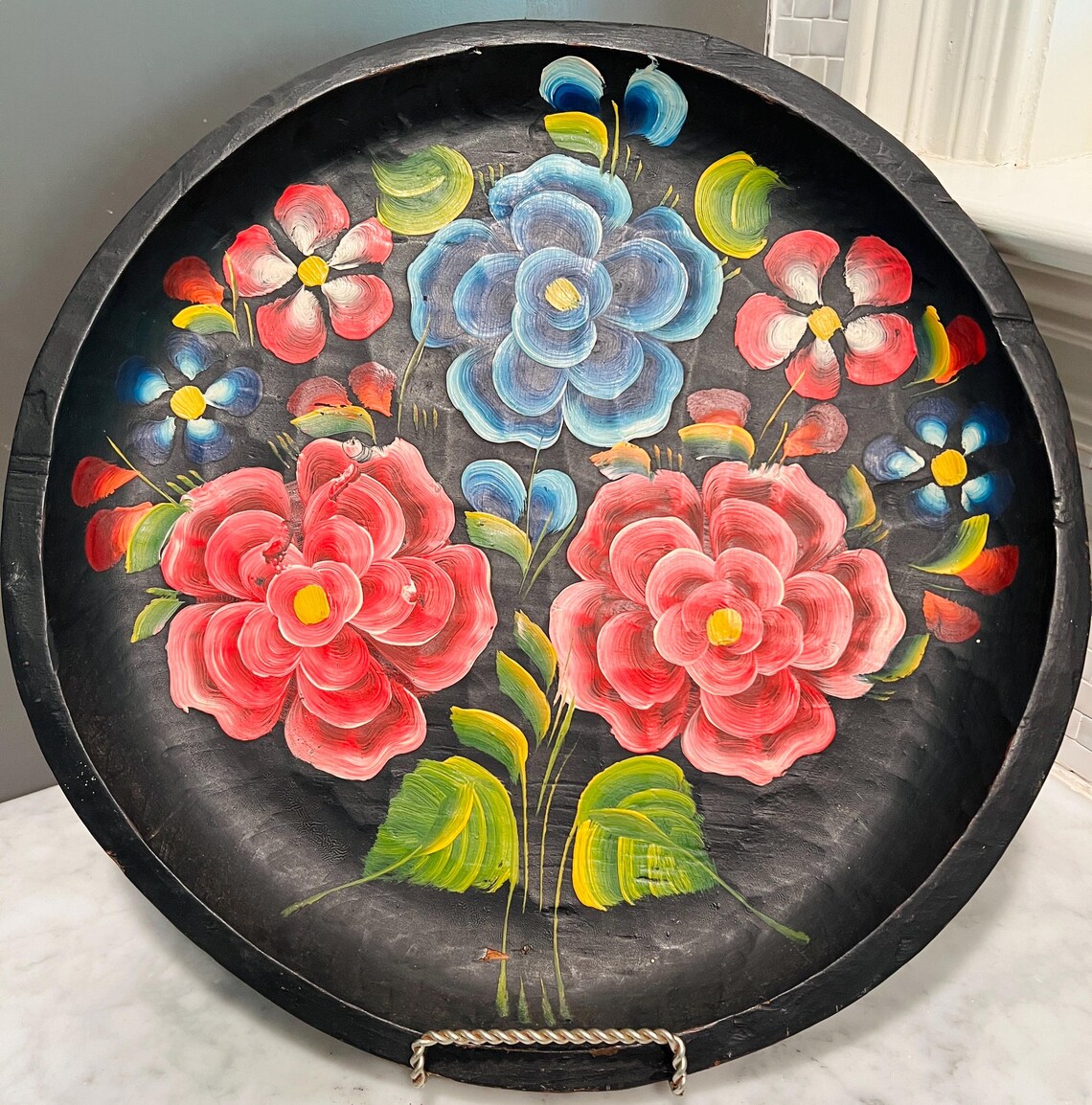 Mexican Wooden Batea Bowl - GORGEOUS Hand Carved, Hand Painted Floral ...