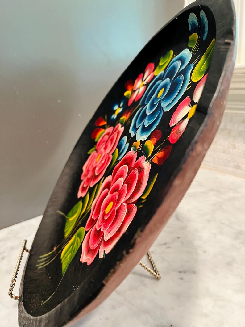 Mexican Wooden Batea Bowl - GORGEOUS Hand Carved, Hand Painted Floral ...