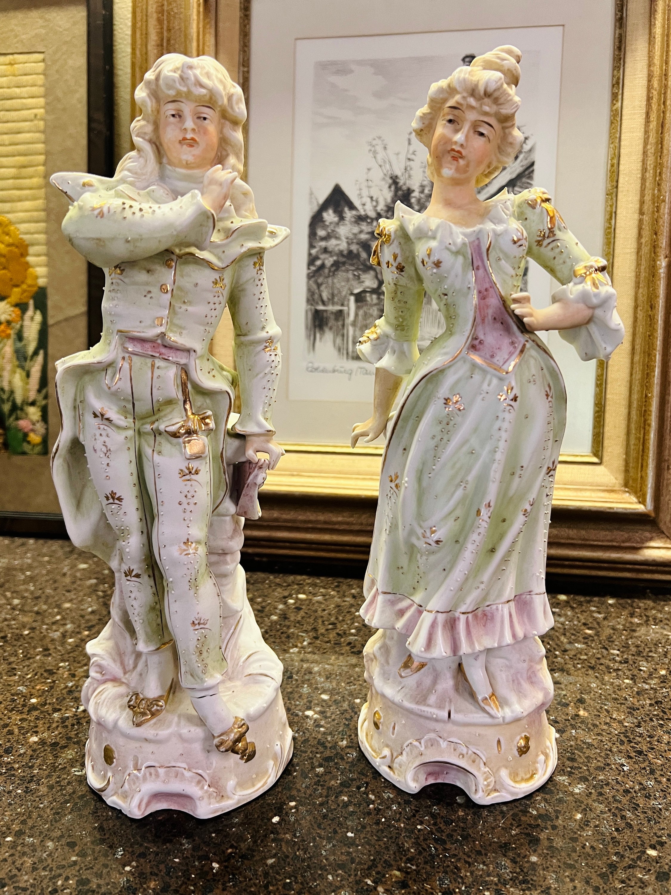 Victorian Gentleman & Lady Matching Statuettes- Porcelain Bisque ...