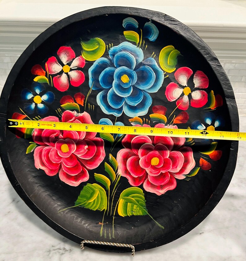 Mexican Wooden Batea Bowl - GORGEOUS Hand Carved, Hand Painted Floral ...