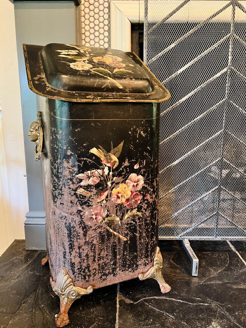 19th Century Victorian Egyptian Revival Toleware Coal Scuttle Bin With ...