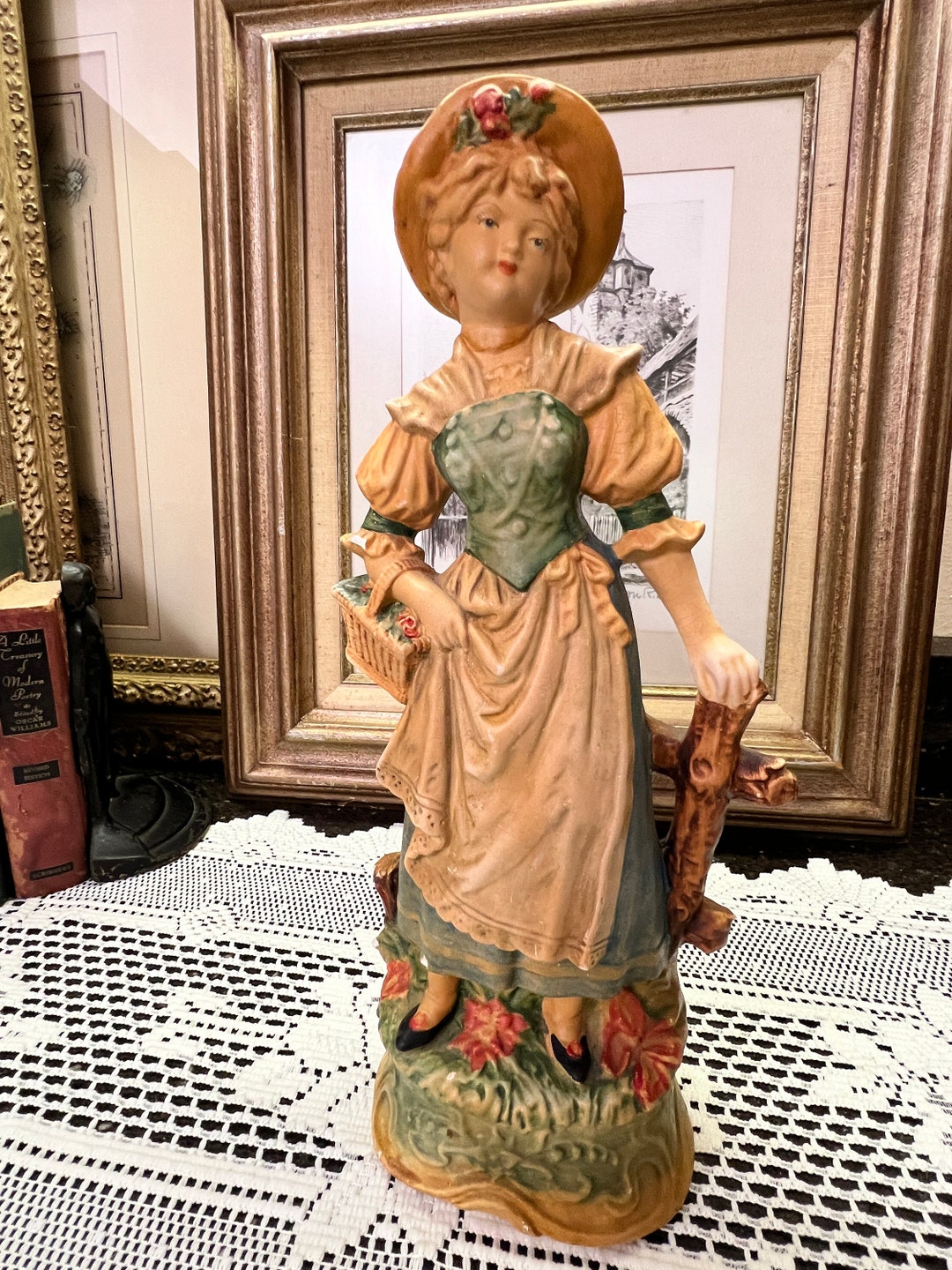 Antique Chalkware Colonial Girl New Art Wares #446, 14” Tall - Etsy