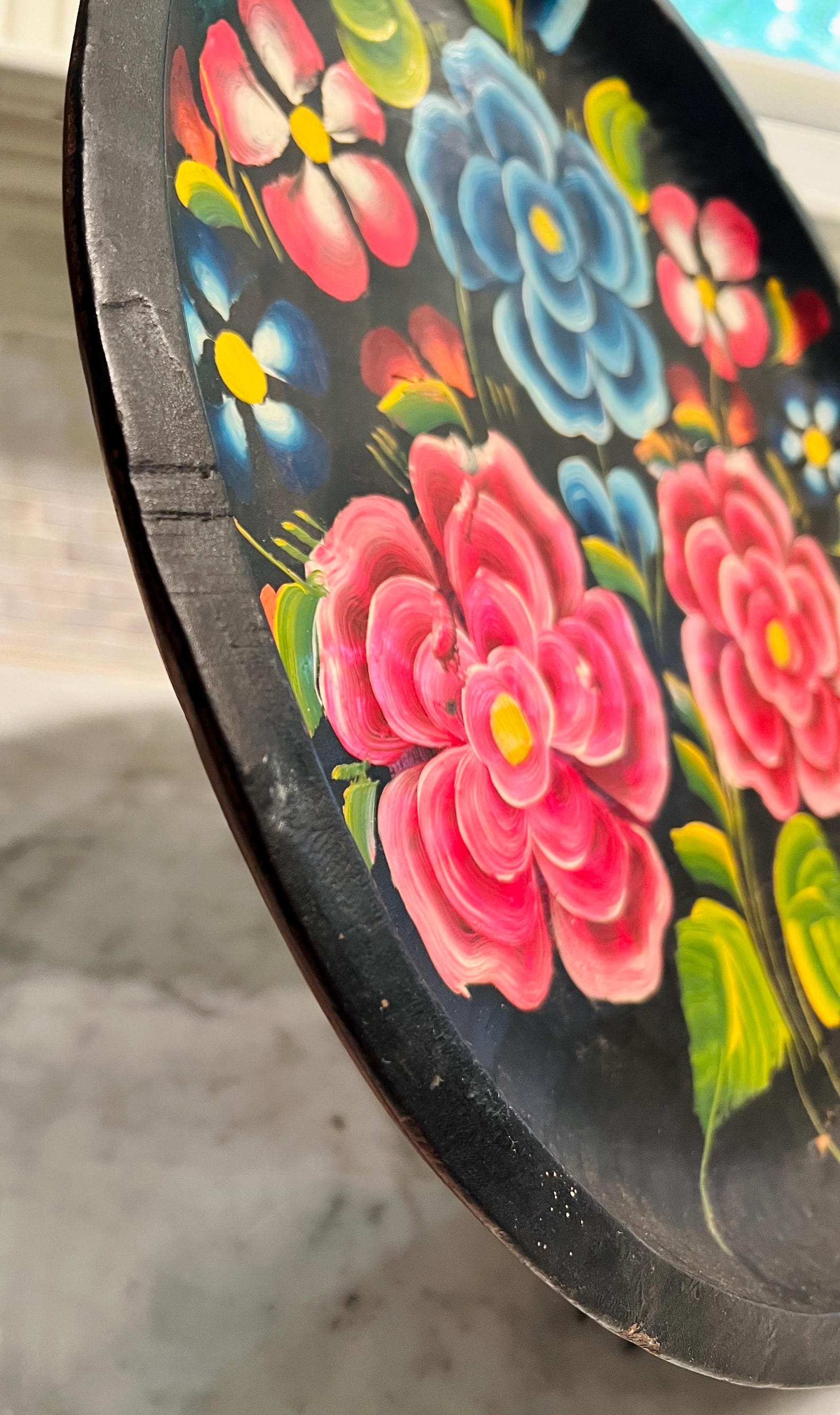 Mexican Wooden Batea Bowl - GORGEOUS Hand Carved, Hand Painted Floral ...