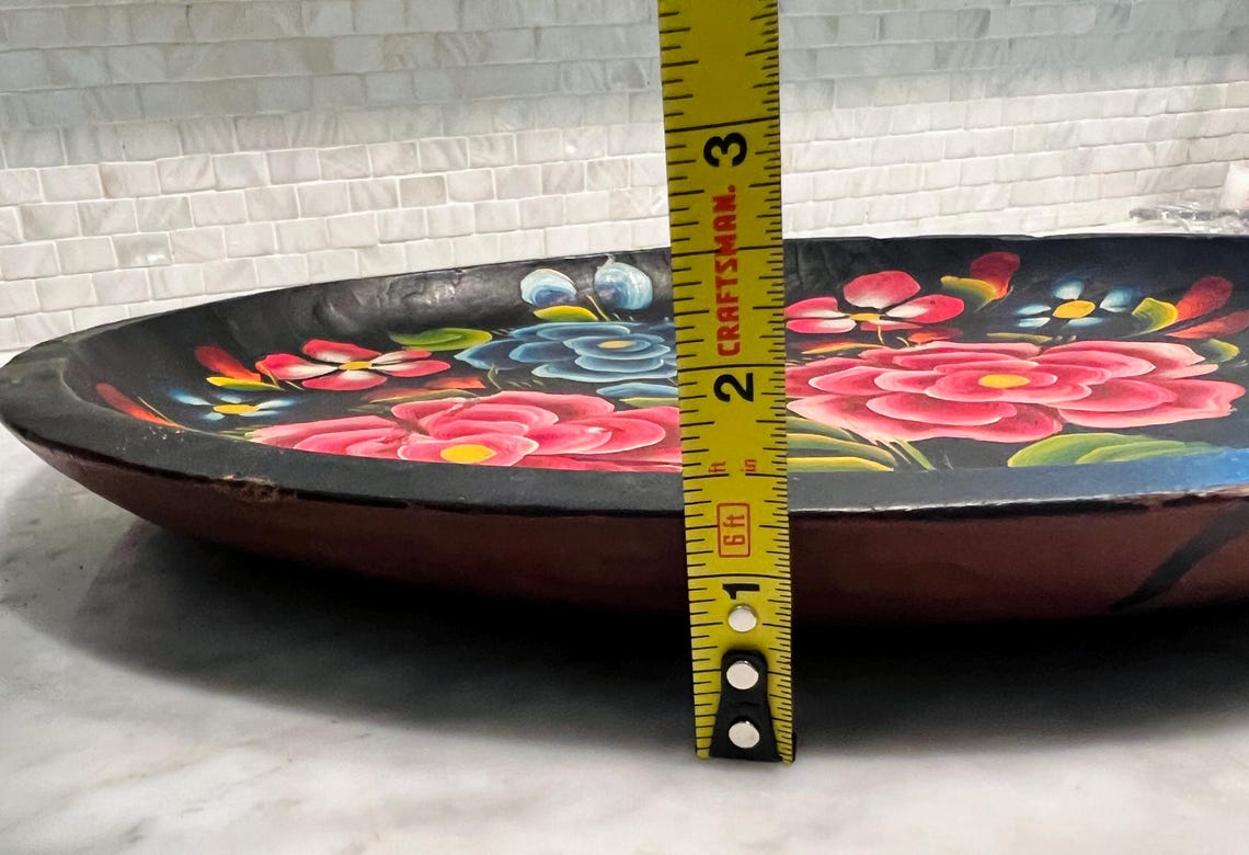 Mexican Wooden Batea Bowl - GORGEOUS Hand Carved, Hand Painted Floral ...