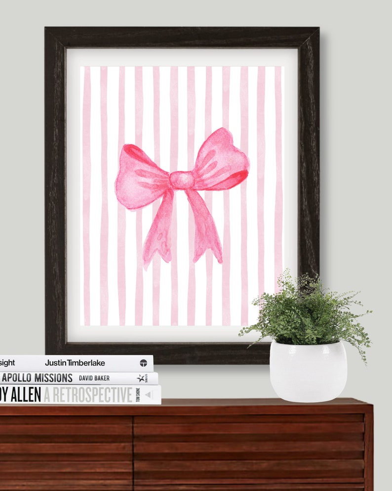Preppy Pink Coquette Bow Printable Wall Art, Pink Bow Print, Trendy Art ...