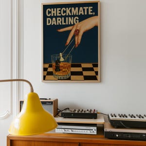 Checkmate Darling Print: Glam Pop Art, Whiskey & Chess (digital ...