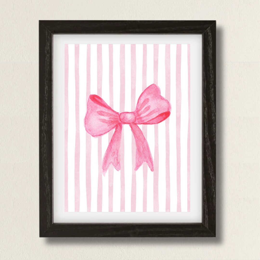 Preppy Pink Coquette Bow Printable Wall Art, Pink Bow Print, Trendy Art ...