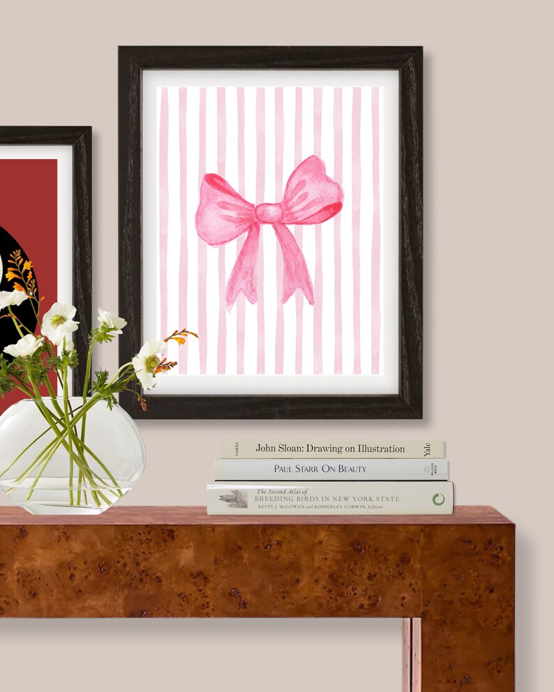 Preppy Pink Coquette Bow Printable Wall Art, Pink Bow Print, Trendy Art ...