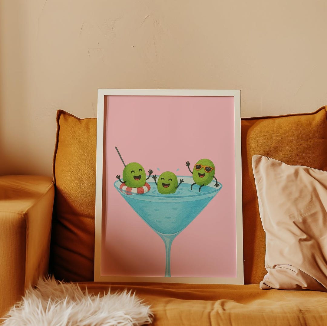 Cute Martini Olive Art Print | Funny Bar Cart Decor | Playful Cocktail ...