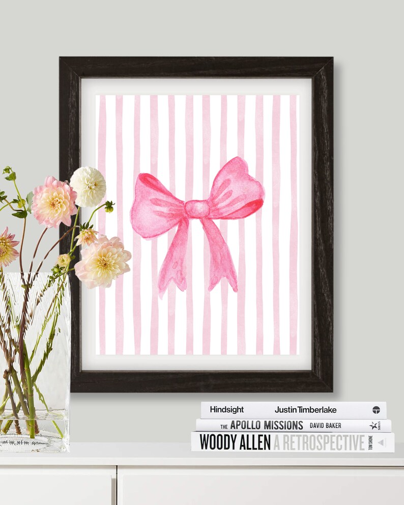 Preppy Pink Coquette Bow Printable Wall Art, Pink Bow Print, Trendy Art ...