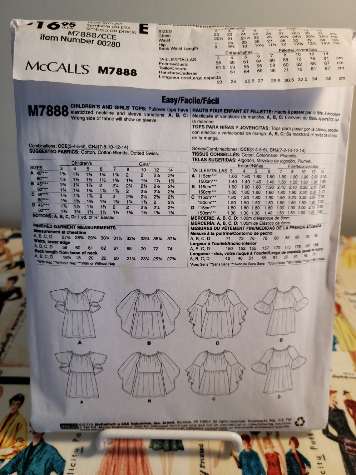 Mccall's Sewing Pattern for Children's Tops. M7888 - Etsy