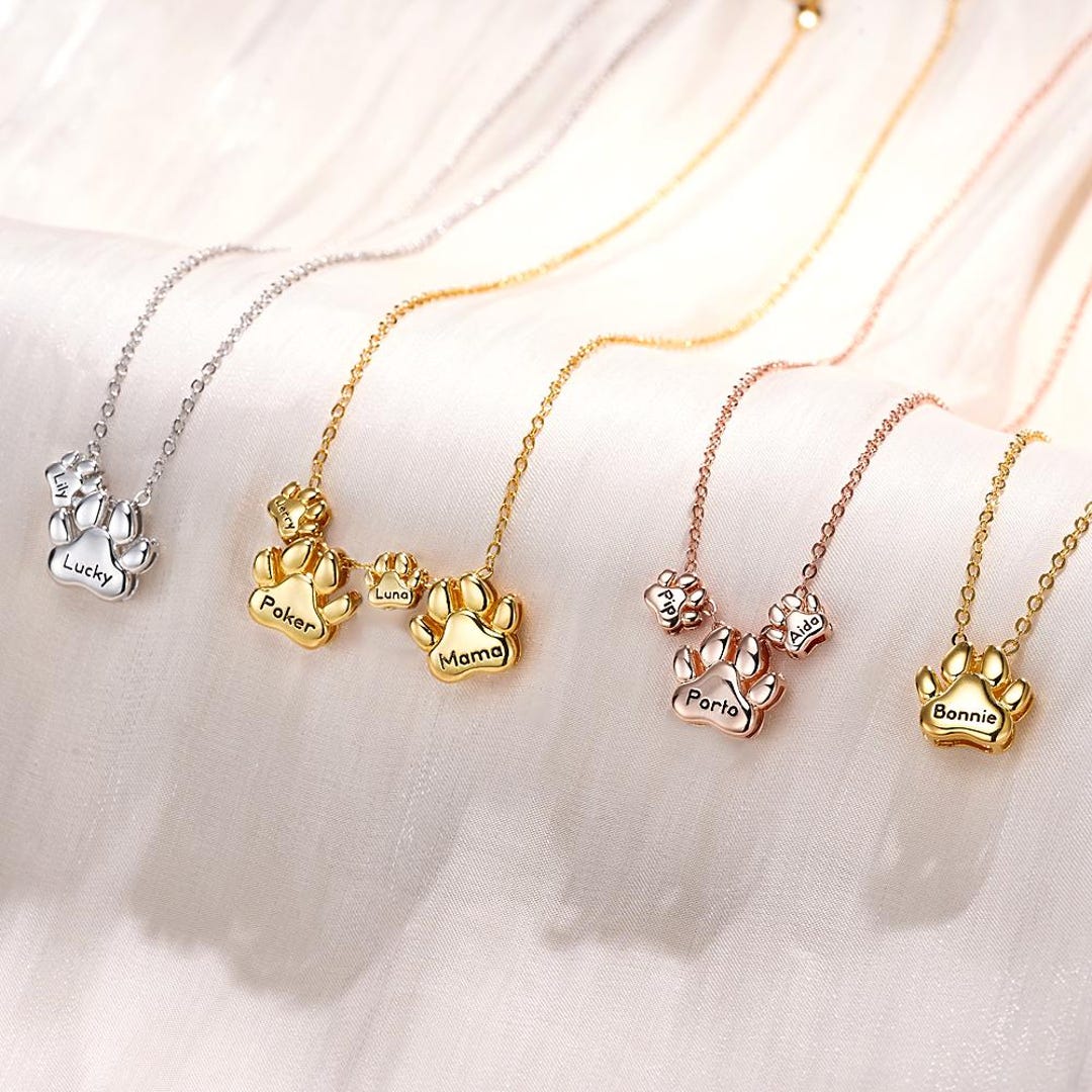 Personalized Bubble Dog Paw Necklace Cat Paw Necklace Paw Print Name ...