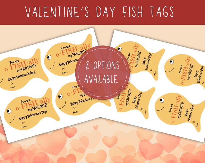 Printable Valentine Goldfish Tag, Valentines Day Gift Exchange, School ...