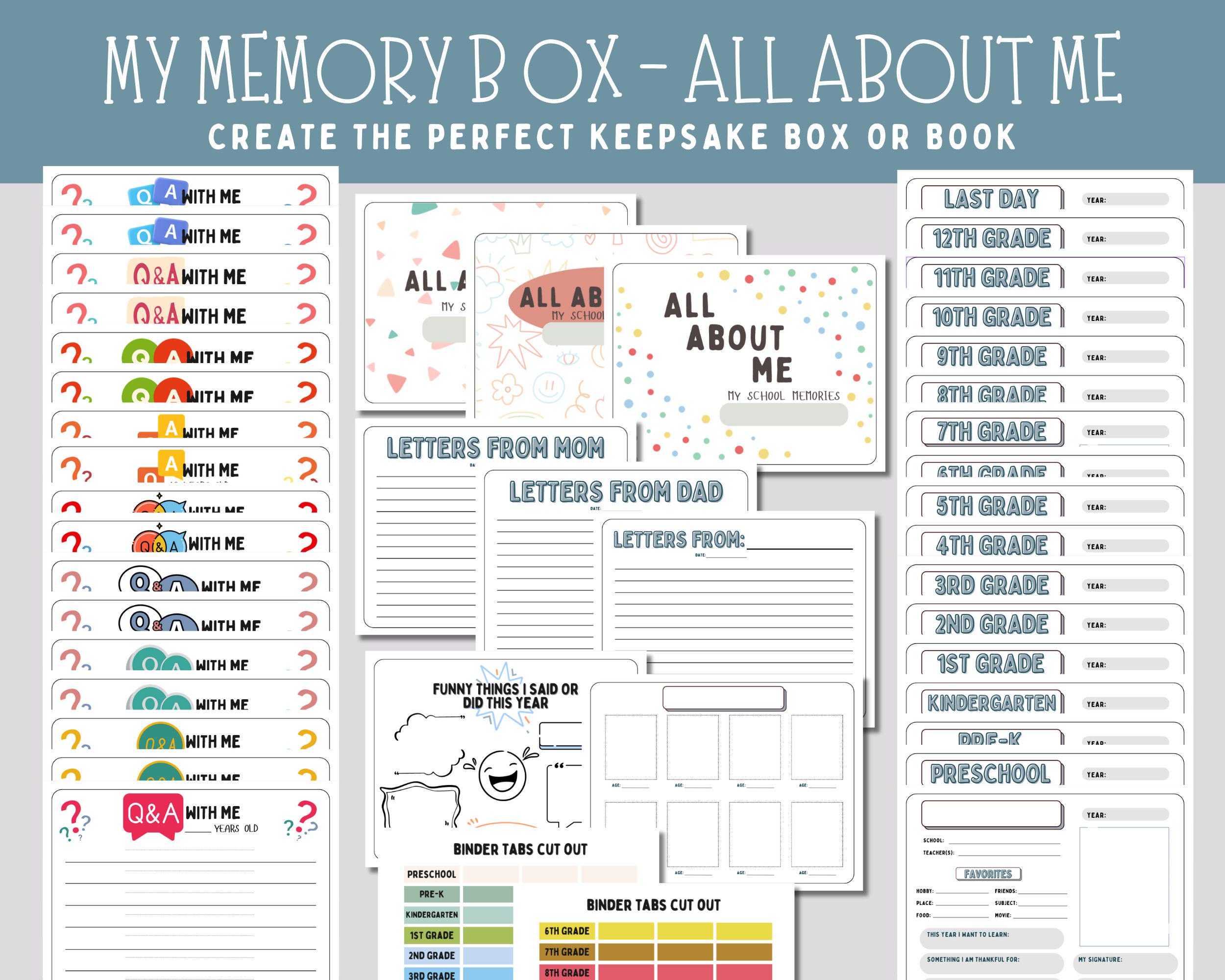 School Memory Box File, Printable Kids Interview Questions, First Last ...