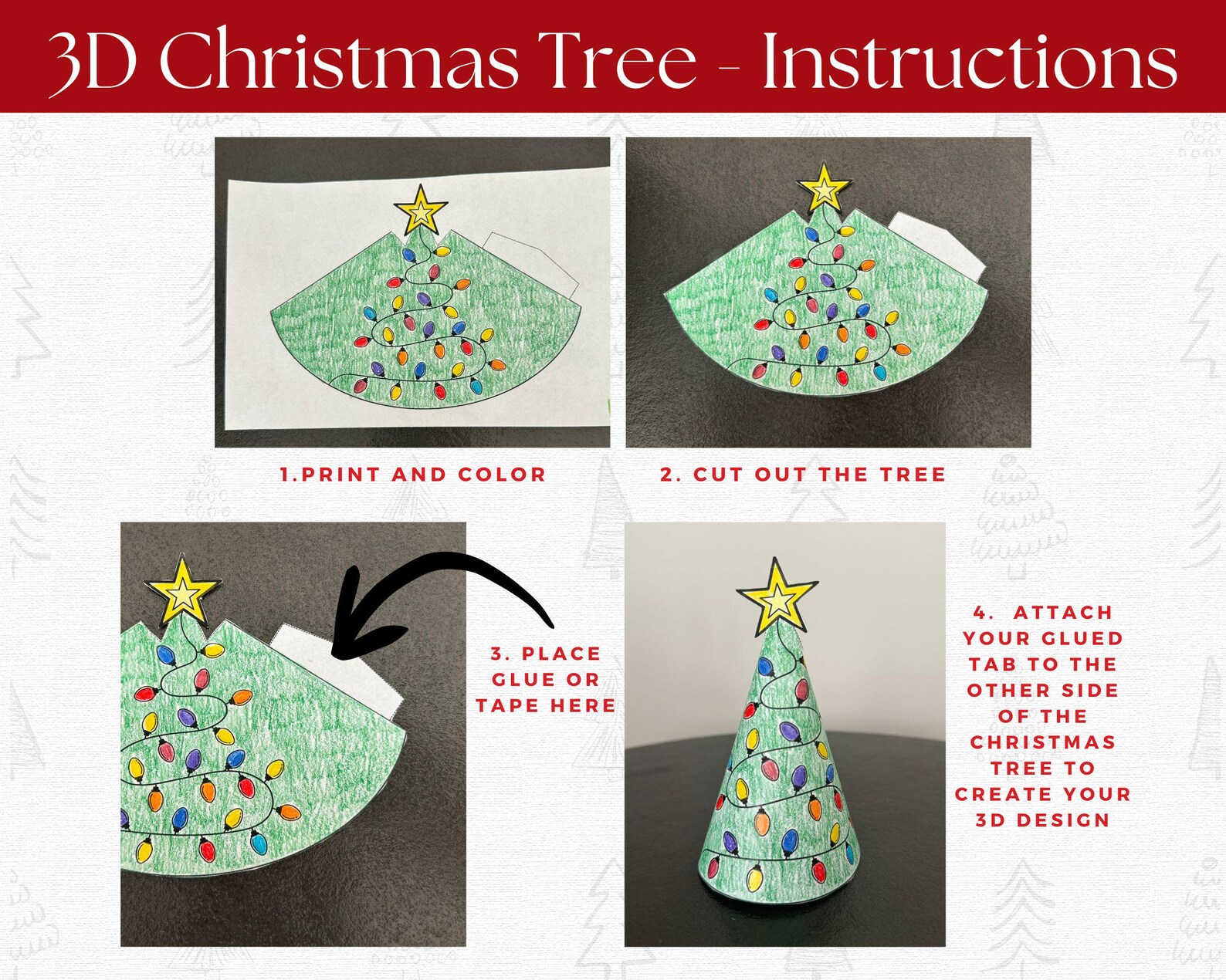 3D Christmas Tree Crafts, Christmas Coloring Craft for Kids, DIY ...