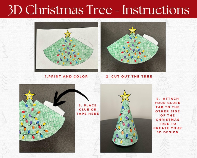 3D Christmas Tree Crafts, Christmas Coloring Craft for Kids, DIY ...