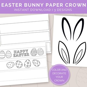 Easter Bunny Paper Crown Headband, Kids Easter Activity, Bunny Ears Hat ...