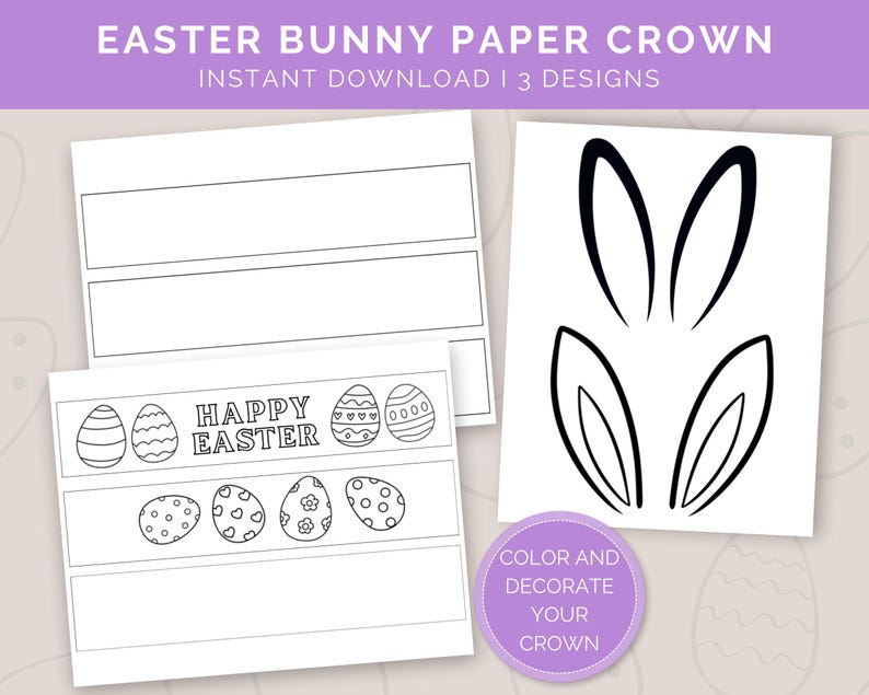 Easter Bunny Paper Crown Headband, Kids Easter Activity, Bunny Ears Hat ...