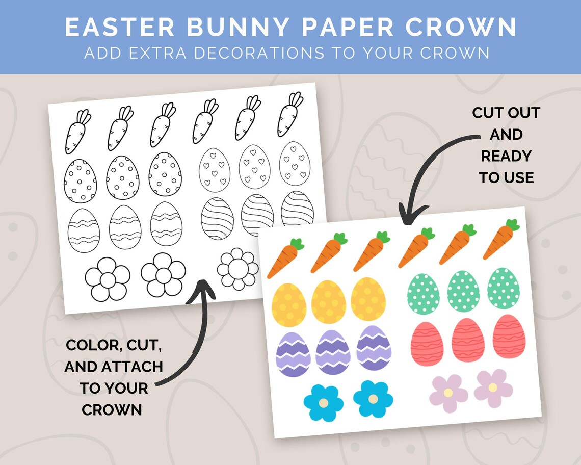 Easter Bunny Paper Crown Headband, Kids Easter Activity, Bunny Ears Hat ...