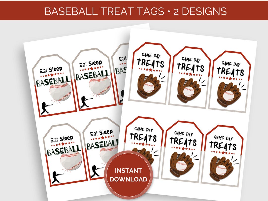 Printable Baseball Treat Tags, Game Day, Baseball Party Favor, Team ...