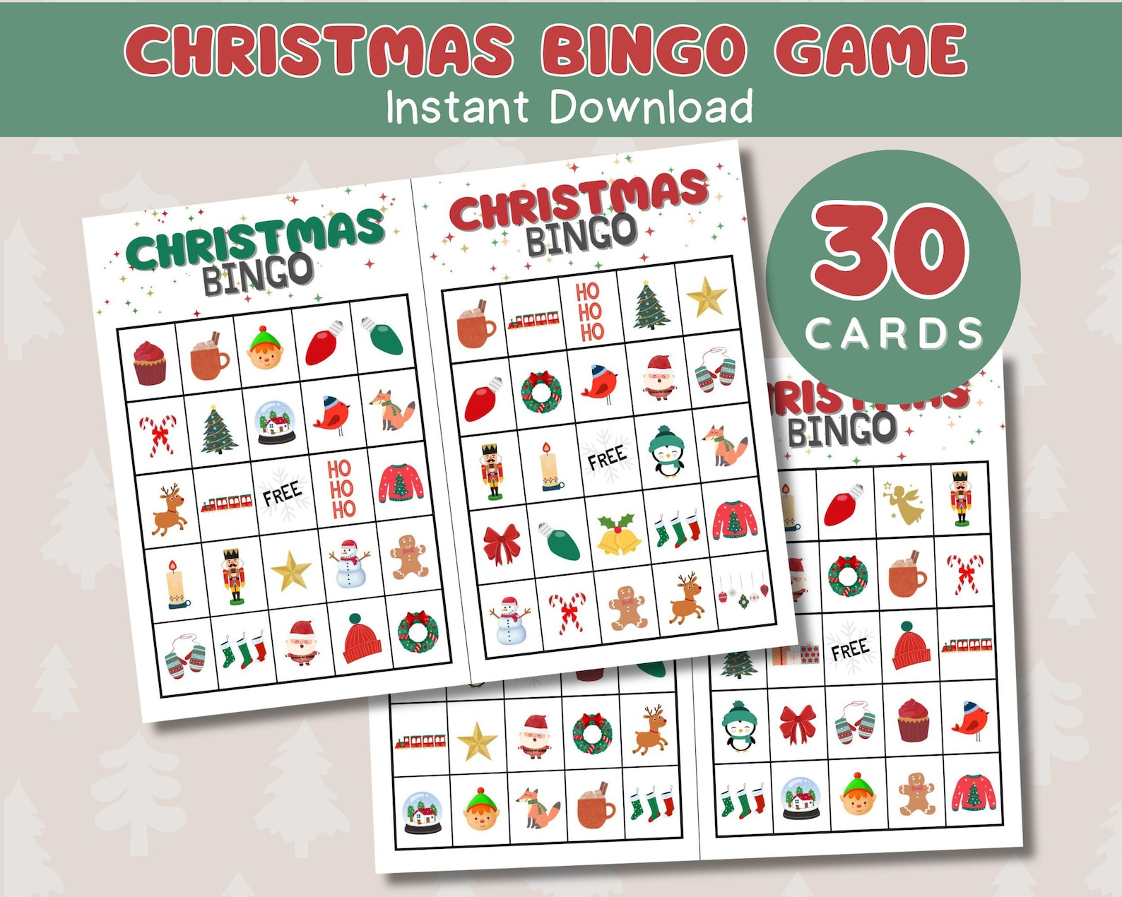 Printable Christmas Bingo Game for Kids and Adults, Winter Activity for ...