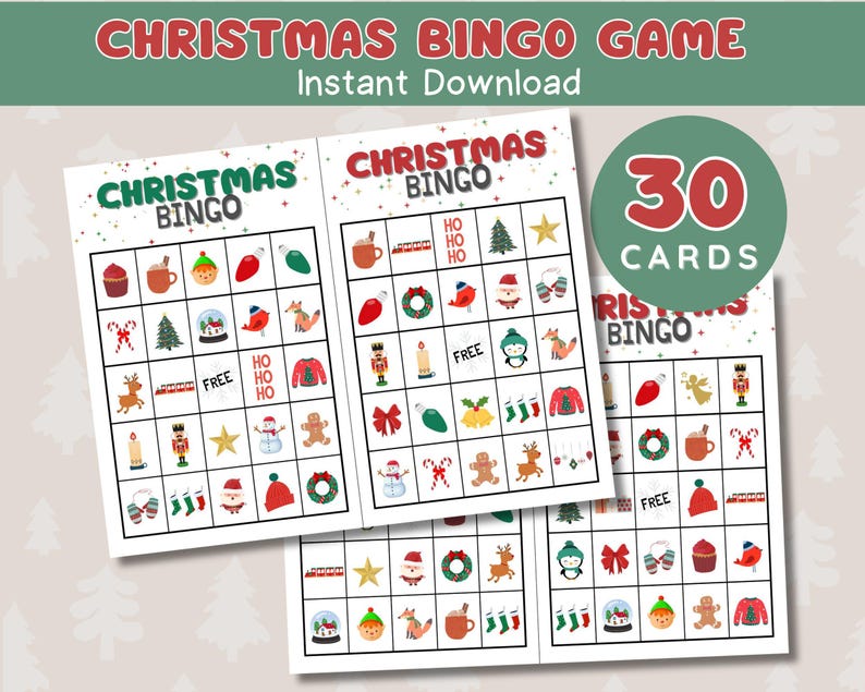 Printable Christmas Bingo Game for Kids and Adults, Winter Activity for ...