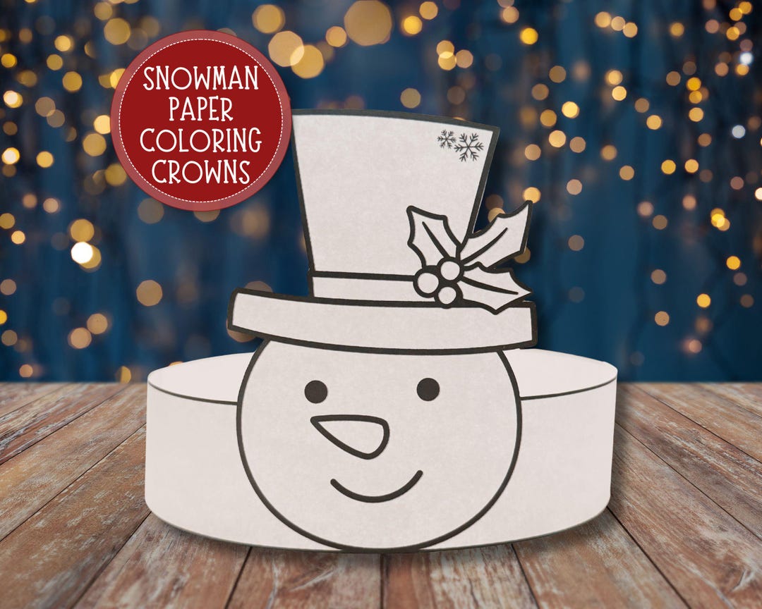 Snowman Paper Coloring Crown, Kids Christmas Activity, Snowman Hat ...