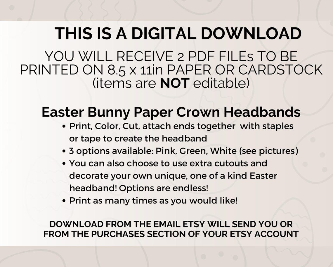 Easter Bunny Paper Crown Headband, Kids Easter Activity, Bunny Ears Hat ...