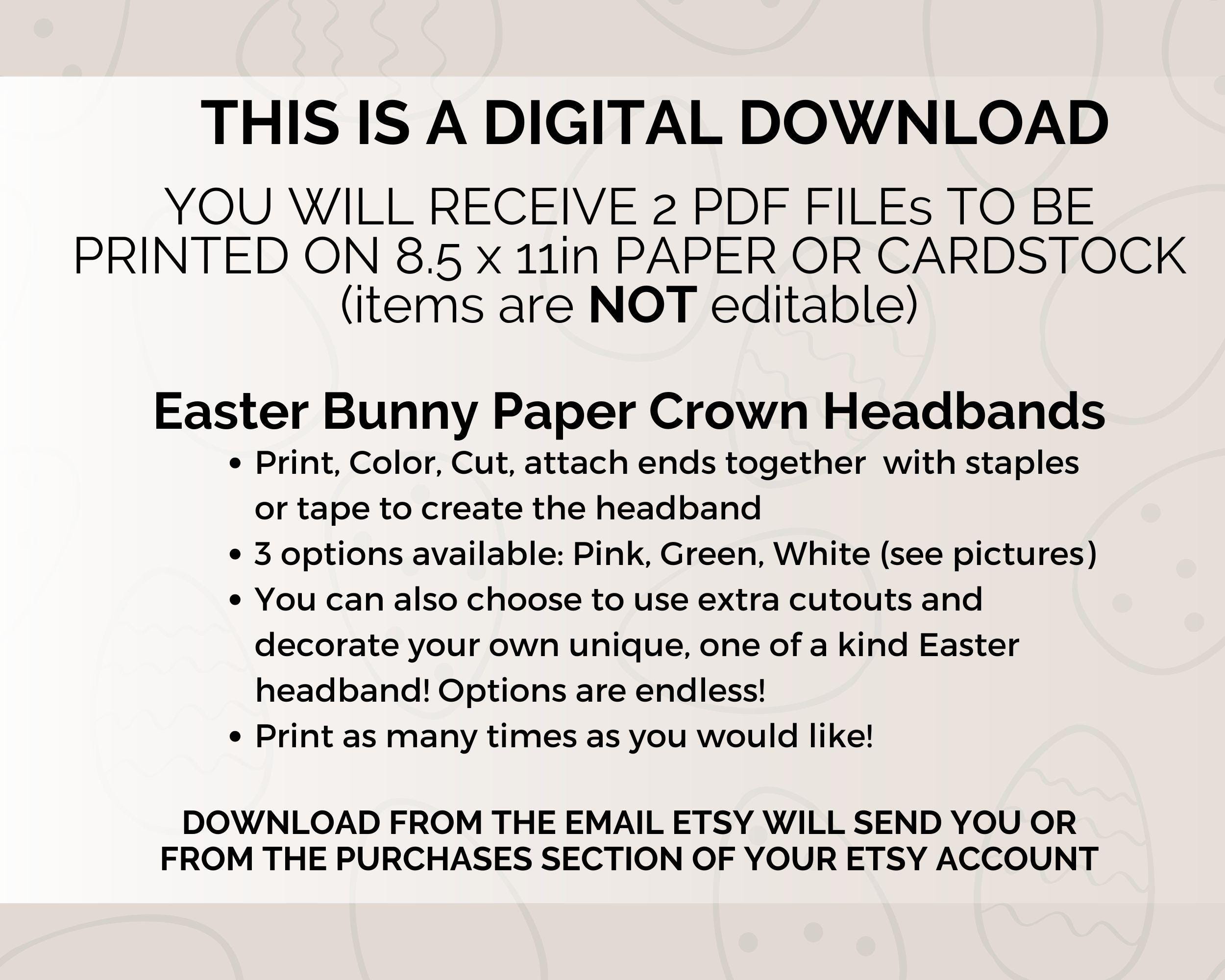 Easter Bunny Paper Crown Headband, Kids Easter Activity, Bunny Ears Hat ...