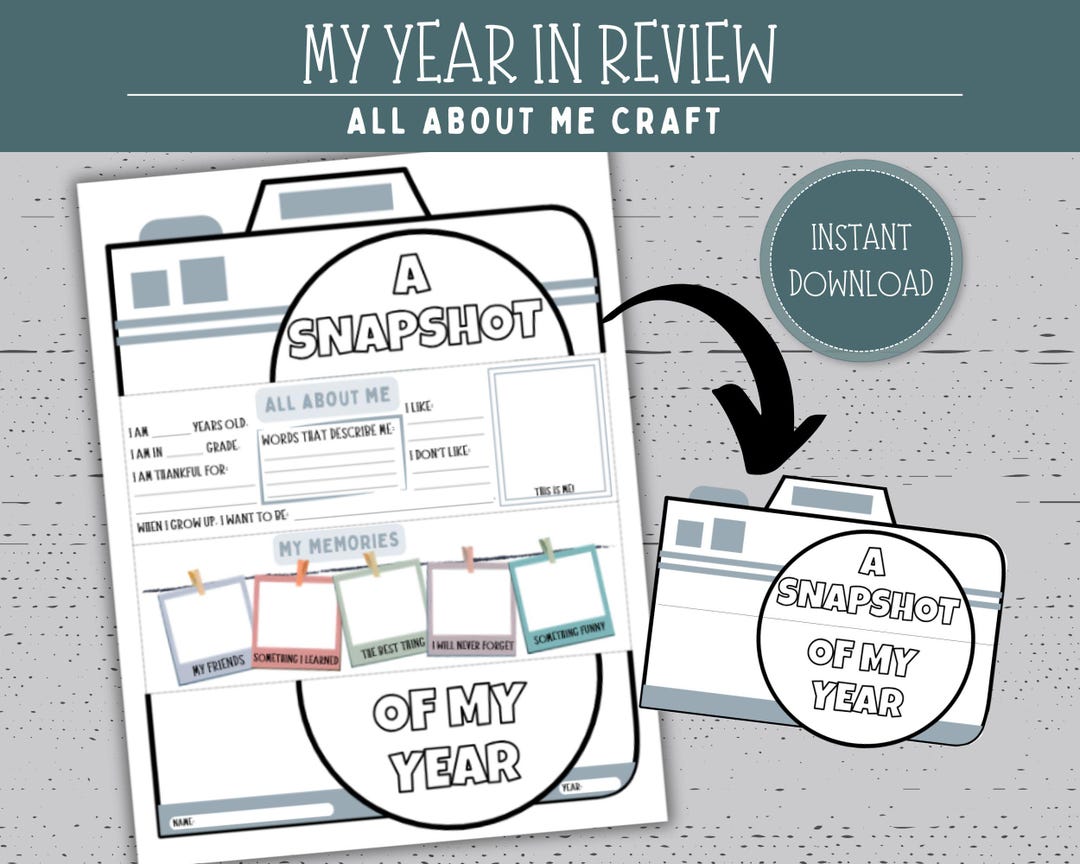 A Snapshot of My Year Printable, All About Me Page Year in Review, End ...