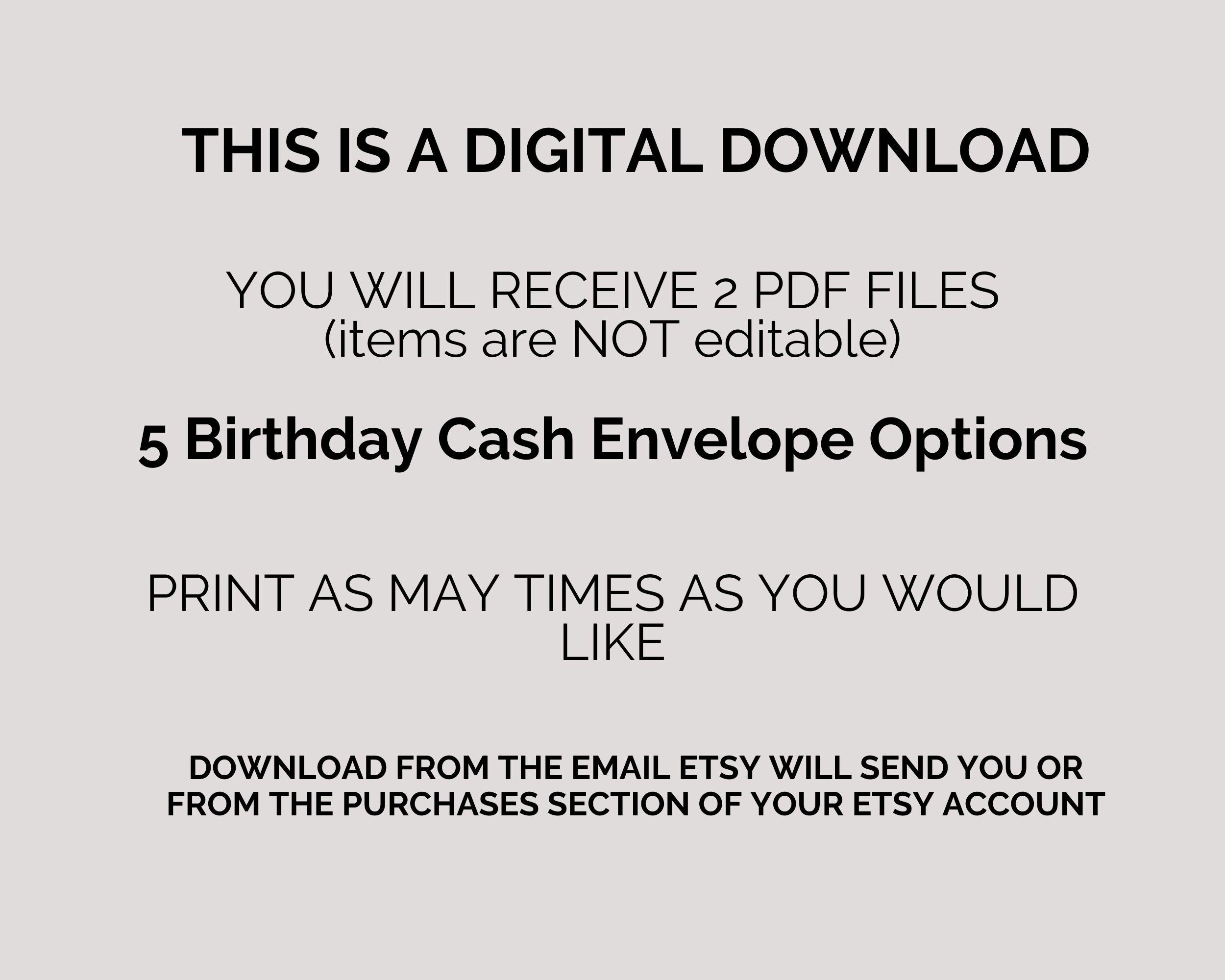 Birthday Money Envelope Bundle, Printable Money Holder, Birthday Cash ...