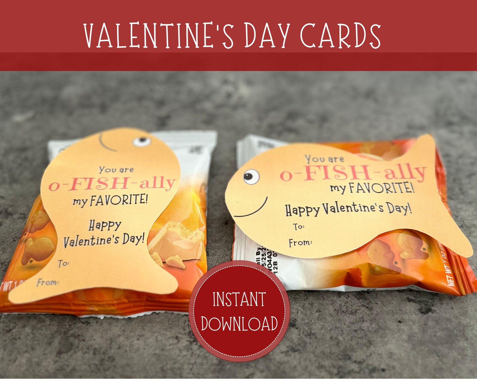 Printable Valentine Goldfish Tag, Valentines Day Gift Exchange, School ...