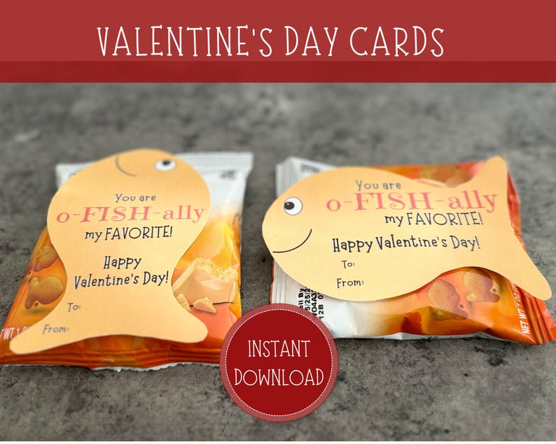 Printable Valentine Goldfish Tag, Valentines Day Gift Exchange, School ...