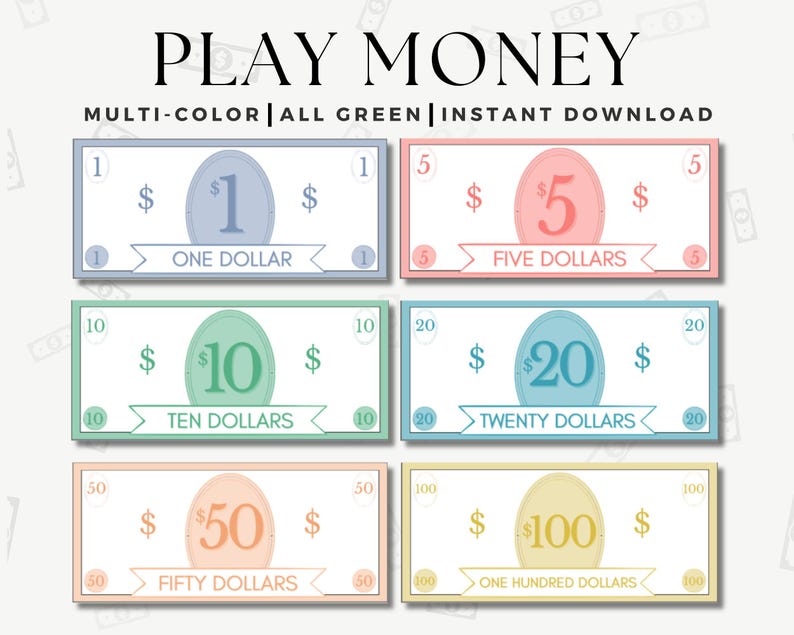 Pretend Play Money, Kids Reward System, Printable Chore Money, Good ...