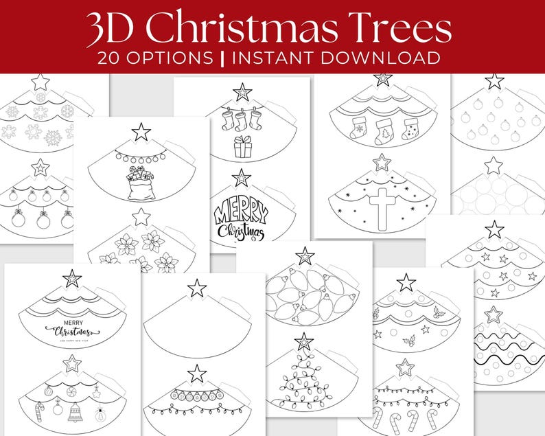 3D Christmas Tree Crafts, Christmas Coloring Craft for Kids, DIY ...