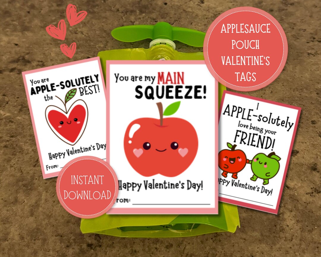 Printable Applesauce Pouch Valentine's Day Tags, Valentines School Gift ...