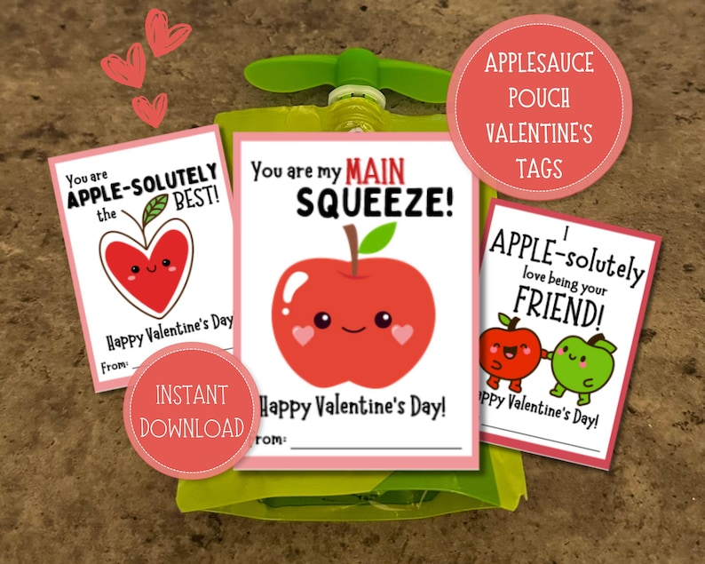 Printable Applesauce Pouch Valentine's Day Tags, Valentines School Gift ...