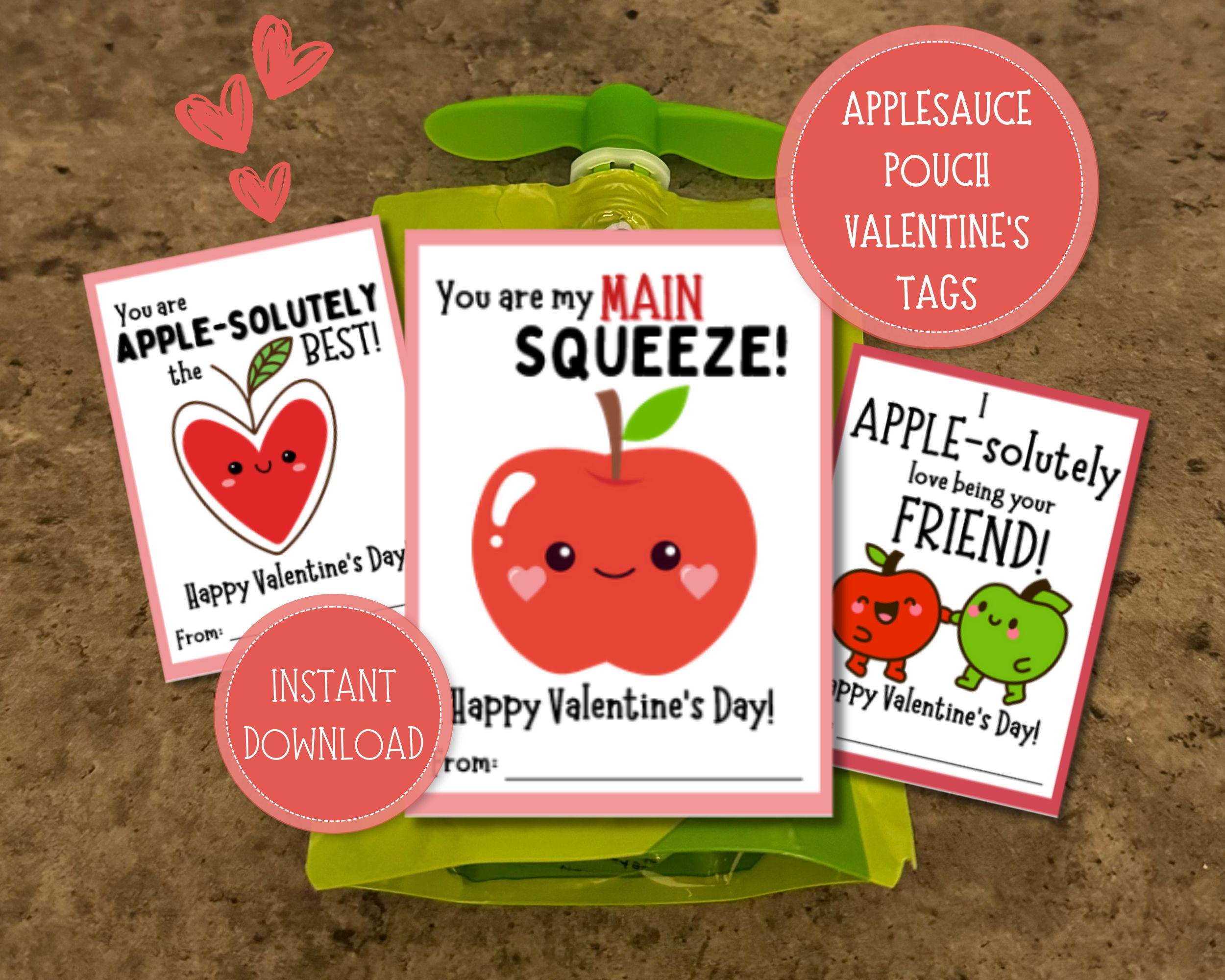 Printable Applesauce Pouch Valentine's Day Tags, Valentines School Gift ...