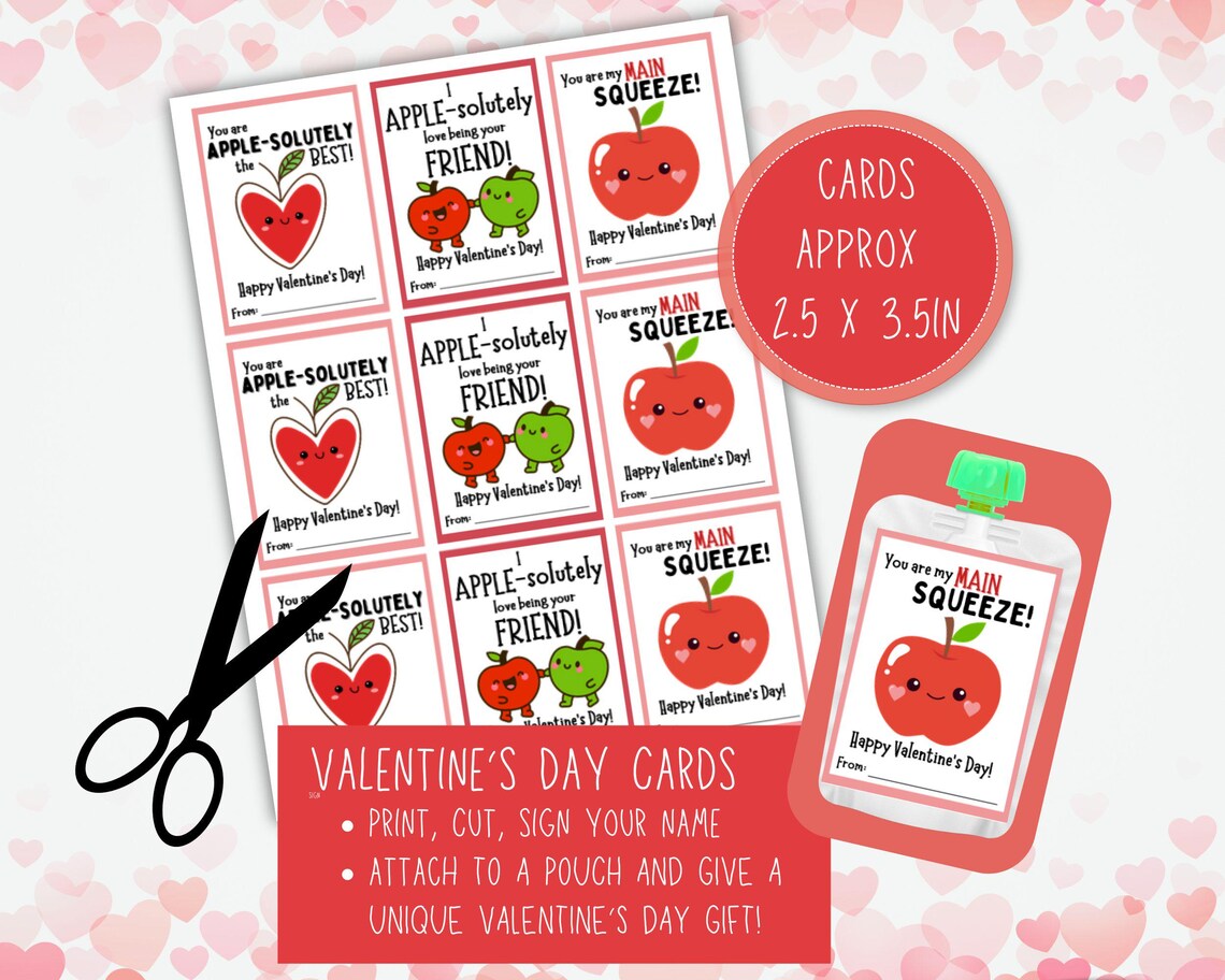 Printable Applesauce Pouch Valentine's Day Tags, Valentines School Gift ...