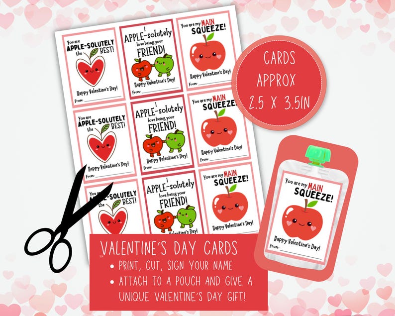 Printable Applesauce Pouch Valentine's Day Tags, Valentines School Gift ...