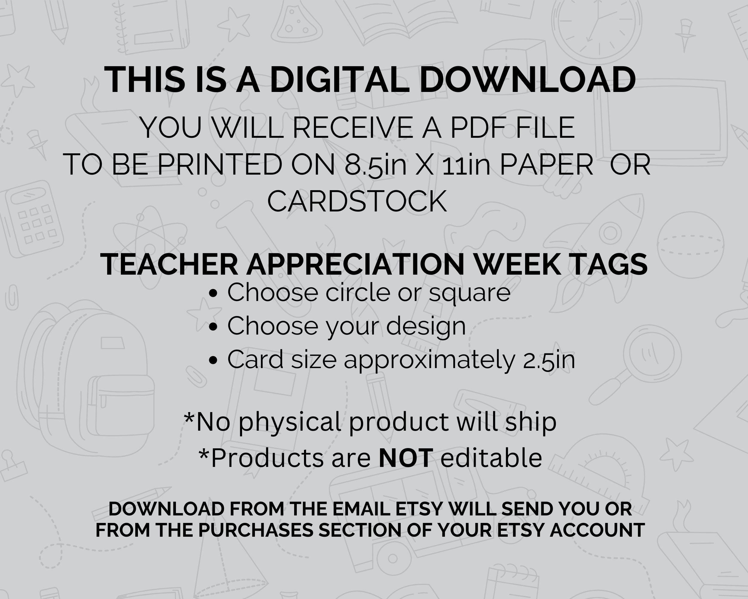 Teacher Appreciation Week Gift Tags, Printable Teacher Day Thank You ...