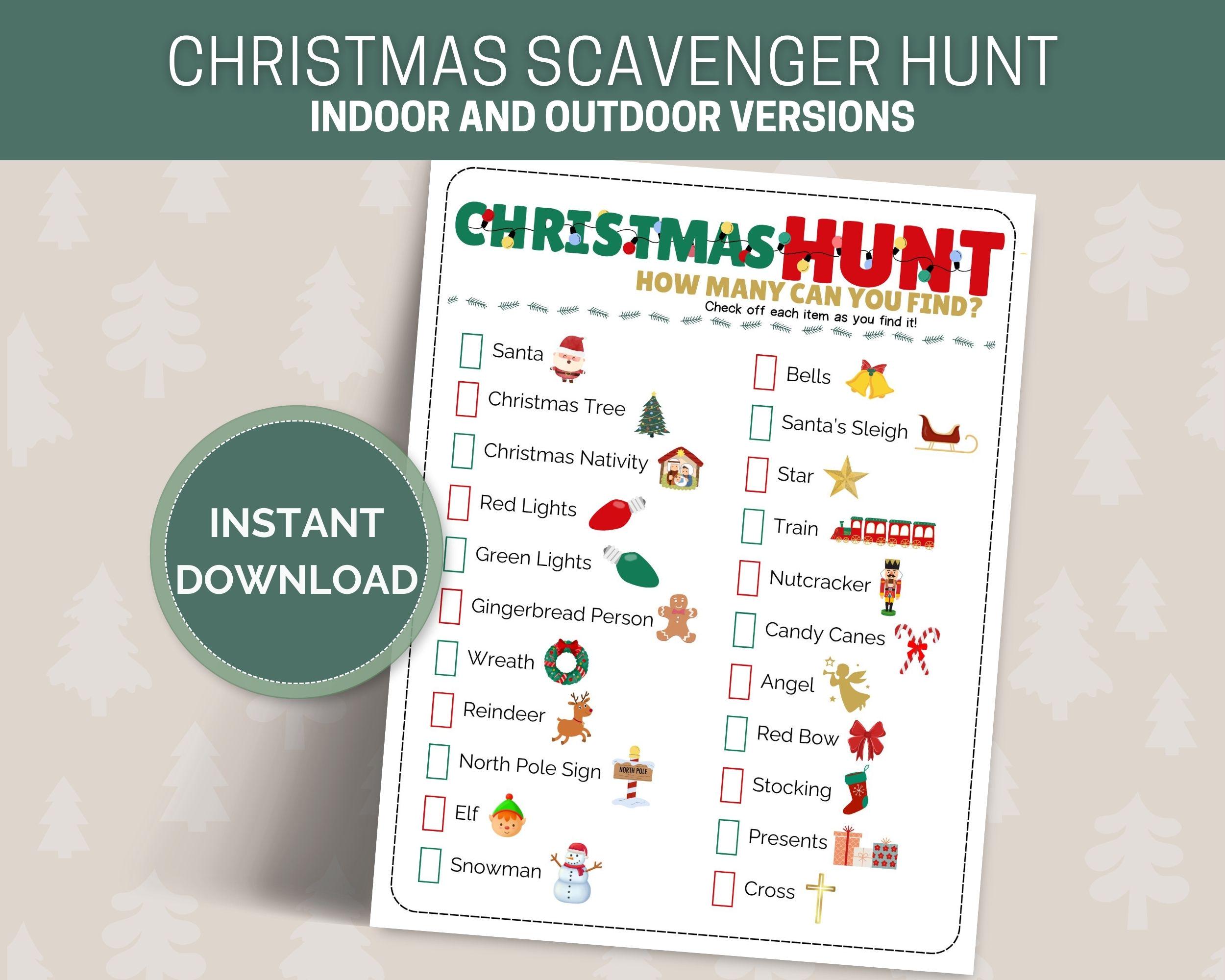 Christmas Scavenger Hunt Printable, Indoor Outdoor Scavenger Hunt ...