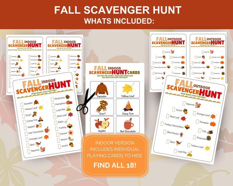 Fall Scavenger Hunt Printable, Indoor Outdoor, Autumn Treasure Hunt ...