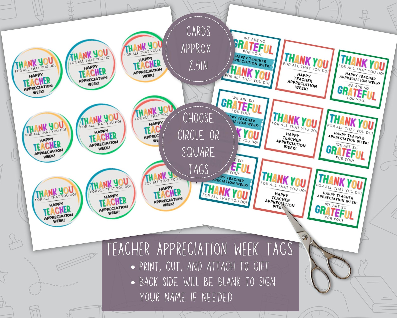 Teacher Appreciation Week Gift Tags, Printable Teacher Day Thank You ...