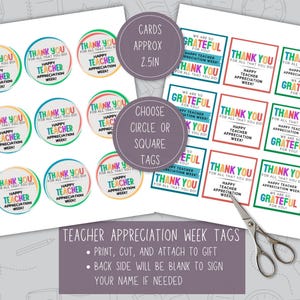 Teacher Appreciation Week Gift Tags, Printable Teacher Day Thank You ...