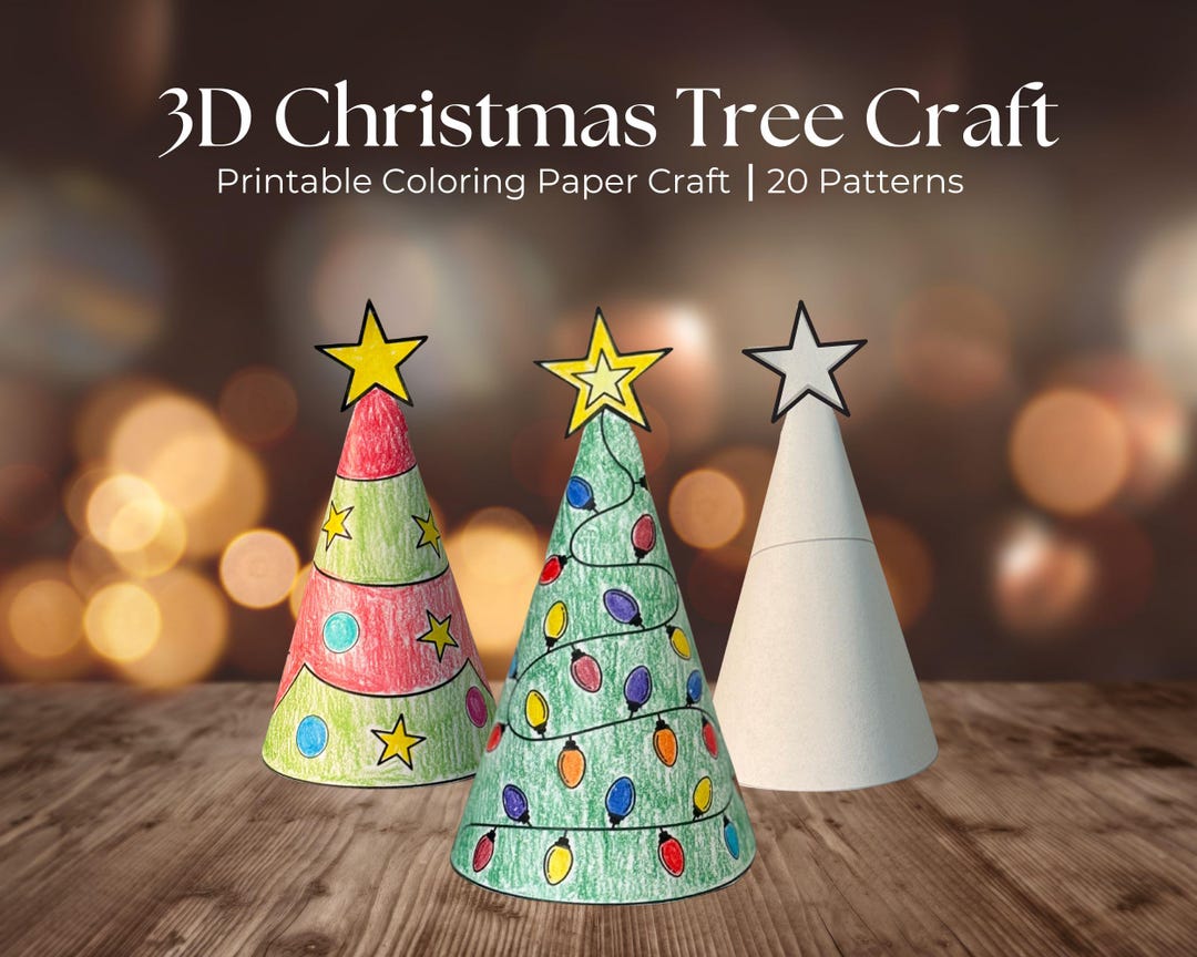 3D Christmas Tree Crafts, Christmas Coloring Craft for Kids, DIY ...