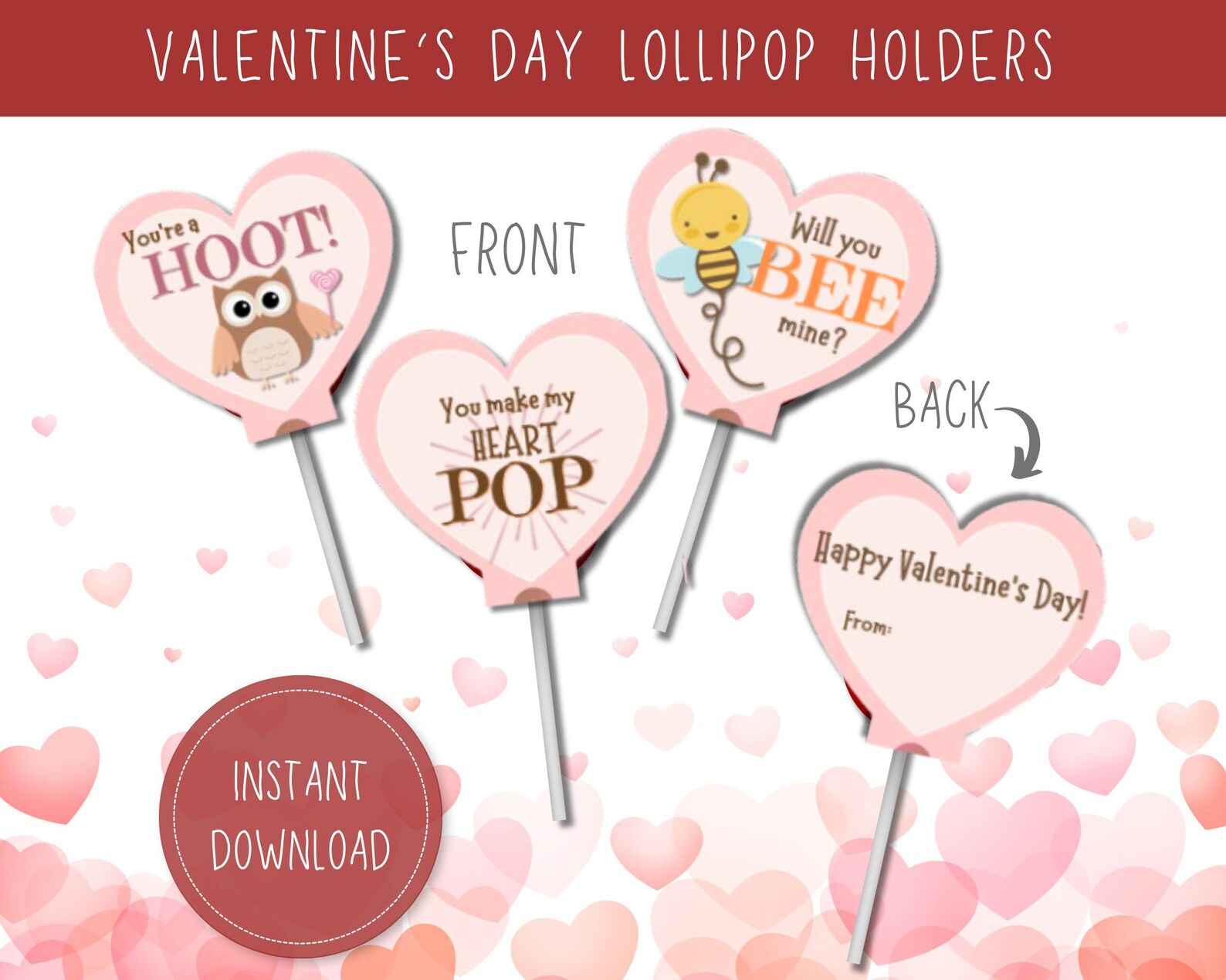 Printable Valentine Lollipop Holder, Valentines Day Gift Exchange ...