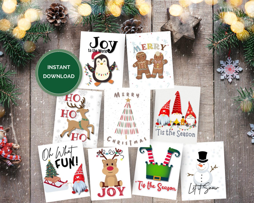 Christmas Card Bundle, Set of 9 Printable Christmas Greeting Cards ...